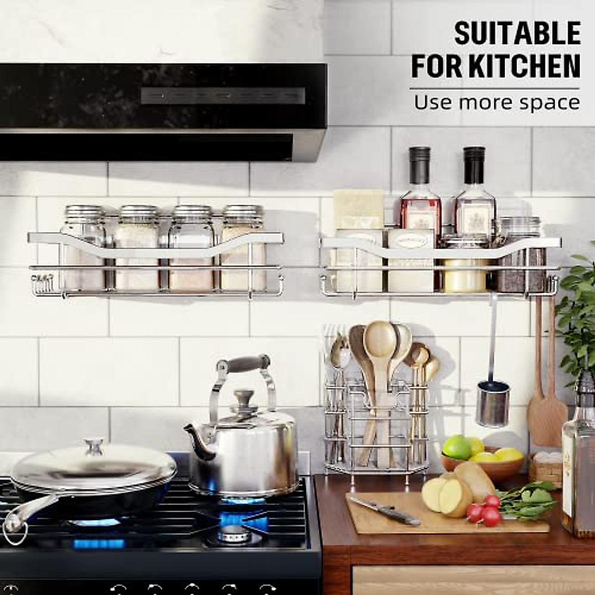 QQJOYCCI 4 Pack Shower Caddies Bathroom Shelf,No Drilling Adhesive Bathroom Storage Organizer,304 Stainless Steel Rustproof Shower Rack for Bathroom Organizer/Shower Organizer/Kitchen