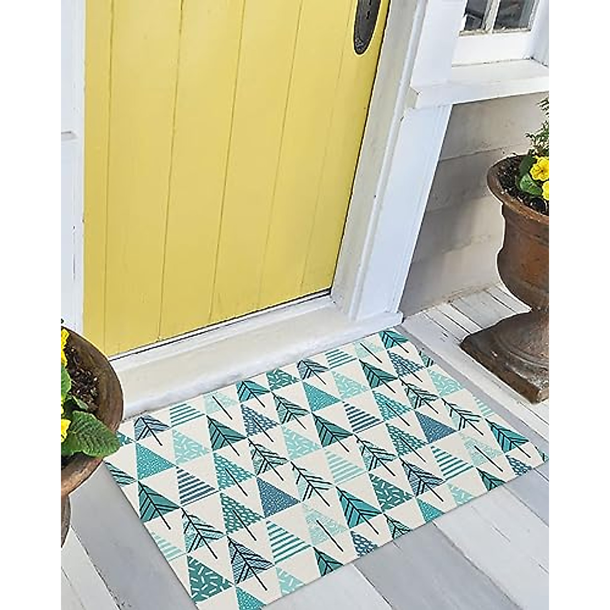Indoor/Outdoor Door Mat Welcome Mats - Non-Slip Rubber Entryway Mats for Home High Traffic Area - Christmas Pine Tree Tile, 16x24 Inch