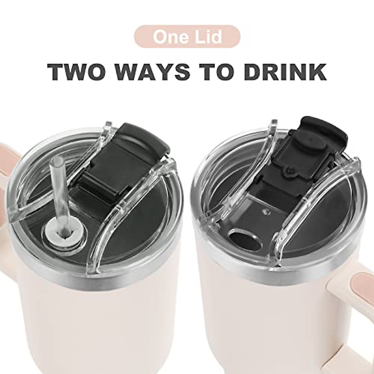 SOOZELEN 40oz Tumbler with Handle & Straw Lid, Insulated Travel Mug, Double Walled Keeps Drinks Cold & Heat for Long Time（Rose Quartz）