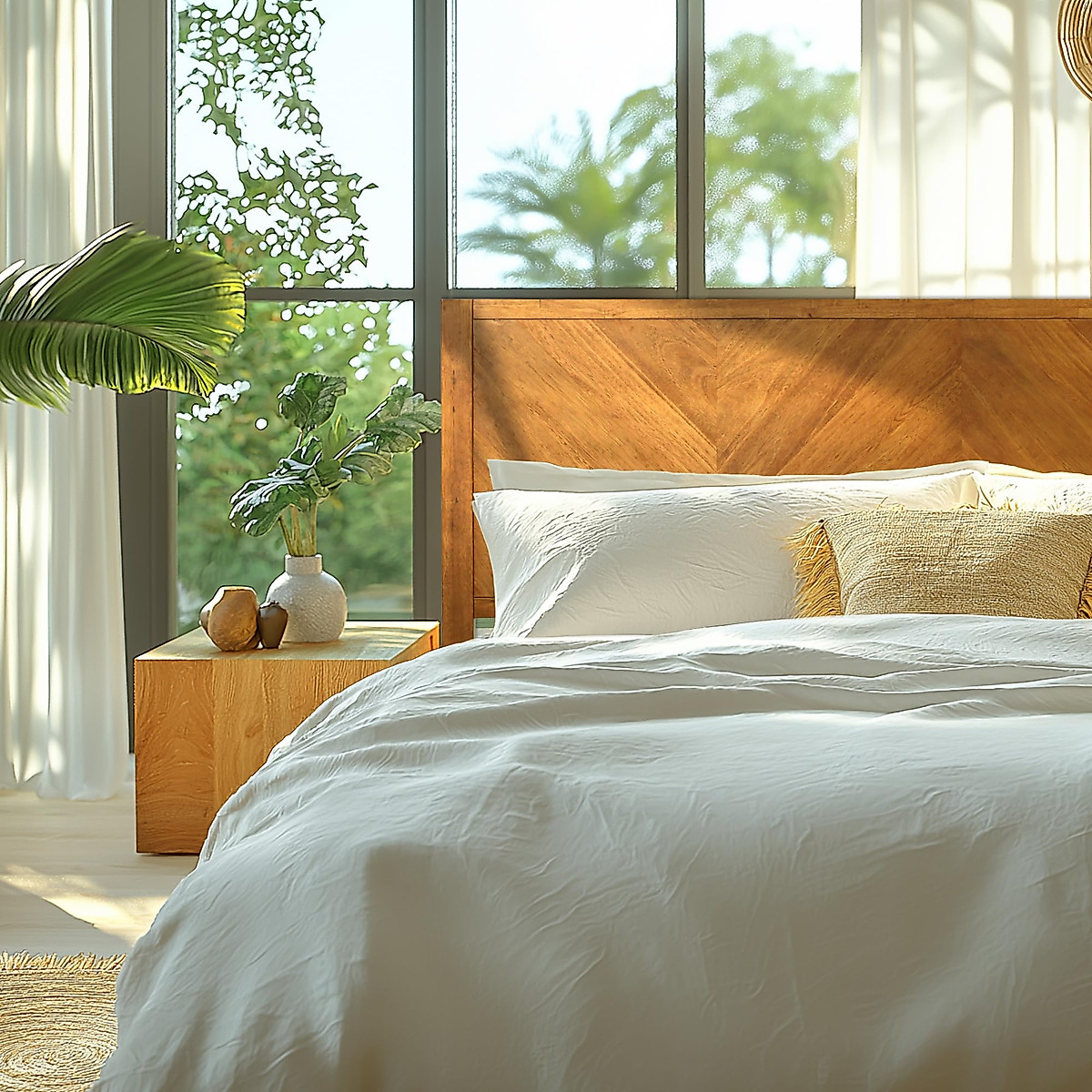 Acacia Alander King Bed Frame and Headboard Solid Wood Platform Bed, Scandinavian Signature Wood Bed Compatible with All Mattress Types, Bed Frame King Bedroom Furniture, Wood Slats Support, Walnut