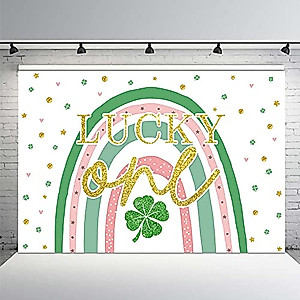 MEHOFOND Lucky One Backdrop St. Patrick's Day 1st Birthday Backdrop Lucky Charm Shamrock 1st Birthday Party Decorations Supplies Green Clover Rainbow Photography Background Vinyl 7x5ft