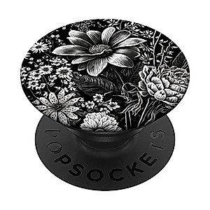 flowers blossom floral flower sketch garden black white PopSockets Swappable PopGrip