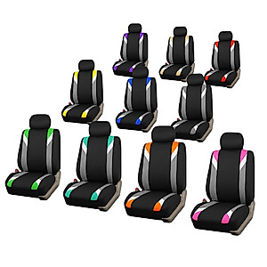 FH Group Front Set Cloth Car Seat Covers for Low Back Car Seats with Removable Headrest, Universal Fit, Airbag Compatible Seat Cover for SUV, Sedan, Van Blue