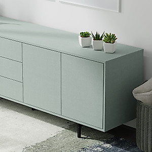 Glenwillow Home Atlas 78" x 28" Highboy Modern TV Stand Cabinet and Sideboard - Jade Ocean Frame, Jade Ocean Door/Drawers, Black Base