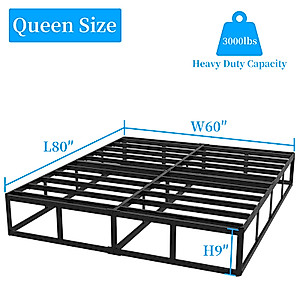 OSASET Queen Box Spring, 9 Inch Box Spring for Queen Bed, Heavy Duty Metal Frame Mattress Foundation Support for 3000lbs, Easy Assembly, Noise Free, Non Slip