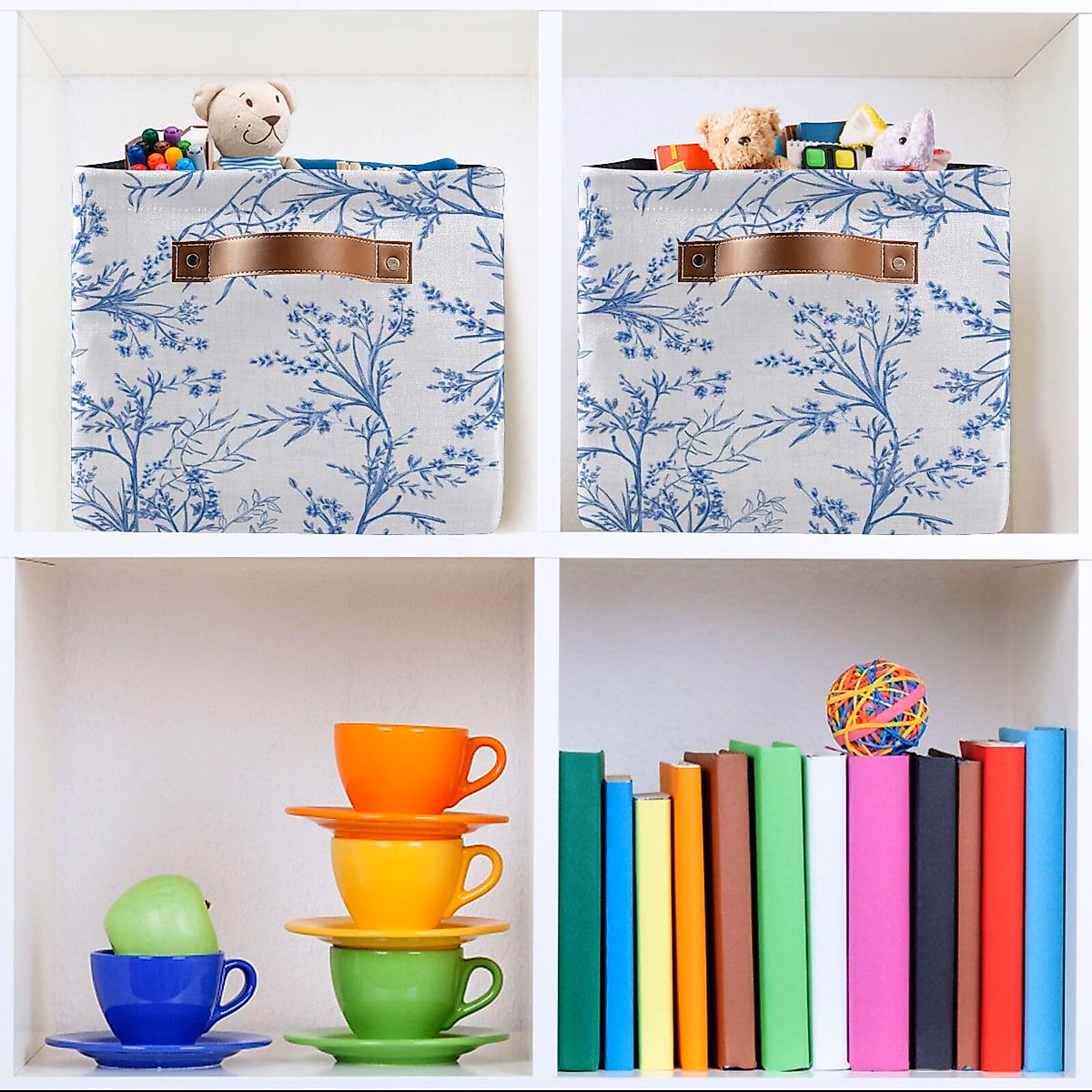 susiyo Foldable Storage Bin Oriental Garden Bird Fabric Storage Baskets Collapsible Shelf Baskets Organizing Basket Bin with PU Handles for Shelves Home Closet Bedroom Living Room-1Pack