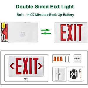 OSTEK Red LED Exit Emergency Sign Light - Standard - Battery Backup, Dual LED Lamp ABS Fire Resistance UL-Listed 120-277V (RED EXIT SIGN)
