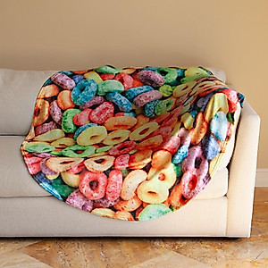 Soft Realistic Fruit Hoops Cereal Blanket, Cozy & Warm | Perfect for Cereal Lovers | Durable, Machine Washable | Fun Gift for All Ages & Occasions