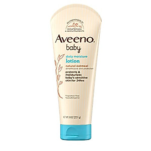 Aveeno Baby Daily Moisture Lotion for Delicate Skin with Natural Colloidal Oatmeal & Dimethicone, Hypoallergenic Moisturizing Baby Lotion, Fragrance-, Phthalate- & Paraben-Free, 8 fl. oz