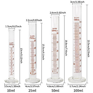 SUPERLELE Glass Graduated Cylinder Set 10ml 25ml 50ml 100ml, Thick Glass Beaker Set 50ml 100ml 250ml with 2 Droppers