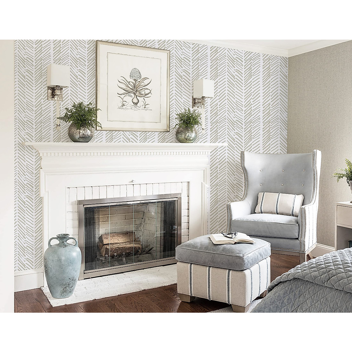 Guvana Striped Peel and Stick Wallpaper Beige White Wallpaper Striped Contact Paper 118" ｘ17.7 Neutral Self Adhesive Wallpaper Removable Line Contact Paper Wallpaper for Bathroom Livingroom Covering