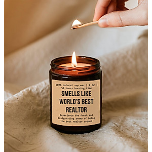 Smells Like World's Best Realtor Candle - Realtor Gift - Gift for Realtor - Real Estate Agent Gift - Salesperson - Glass Candle Jar - Non-Toxic Ingredients