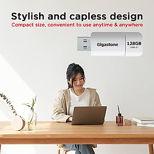 Gigastone Z60 128GB USB 3.2 Gen1 Flash Drive, R/W 120/60 MB/s Ultra High Speed Pen Drive, Capless Retractable Design Thumb Drive, USB 2.0 / USB 3.0 / USB 3.1 Interface Compatible
