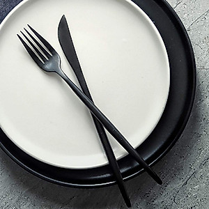 Flatware Set, Matte Black Silverware Set, AOOSY Heavy Solid 20-Piece 18/10 Stainless Steel Flatware Cutlery Set for 4, Mirror Finish, Dishwasher Safe, Nice Box Package(A Matte Black Flatware)