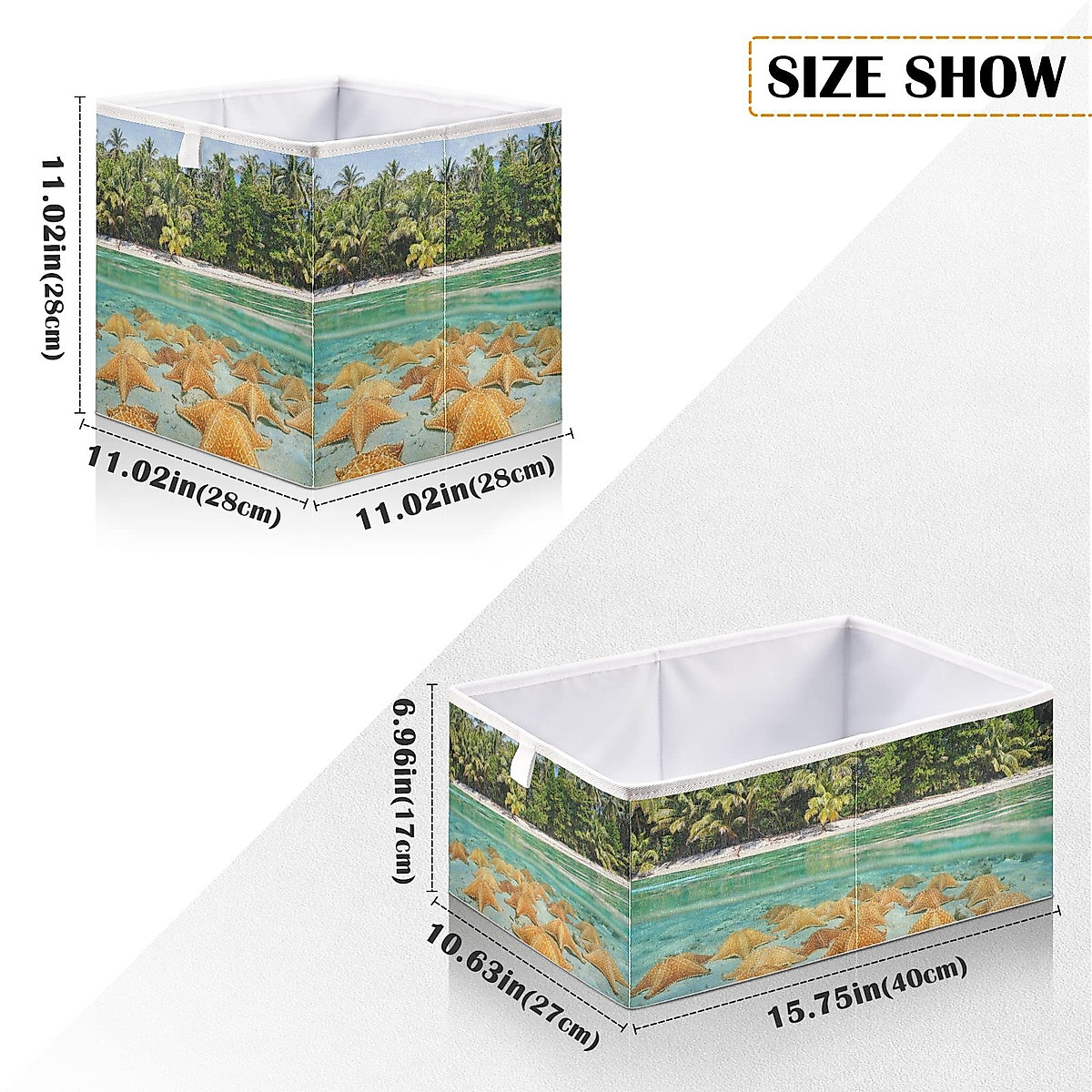 Kigai Storage Basket Tropical Palm Trees & Starfishes Foldable Storage Bin 11 X 11 X 11 Inches Cube Storage Baskets Box for Shelves Closet Laundry Nursery Bedroom Home Decor