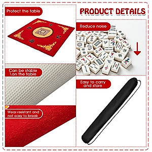 Juexica Mahjong Mat with Bag, Anti Slip Noise Reduction Table Cover Board Game Mat Mahjong Table Mat Mahjong Accessories Tablecloth Mahjong Paigow Poker Cards (Red)