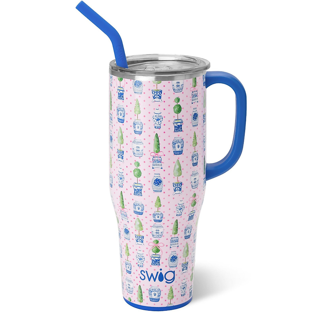 Swig Life 40oz Mega Mug, 40 oz Tumbler with Handle and Straw, Cup Holder Friendly, Dishwasher Safe, Extra Large Insulated Tumbler, Stainless Steel (Ginger Jars)