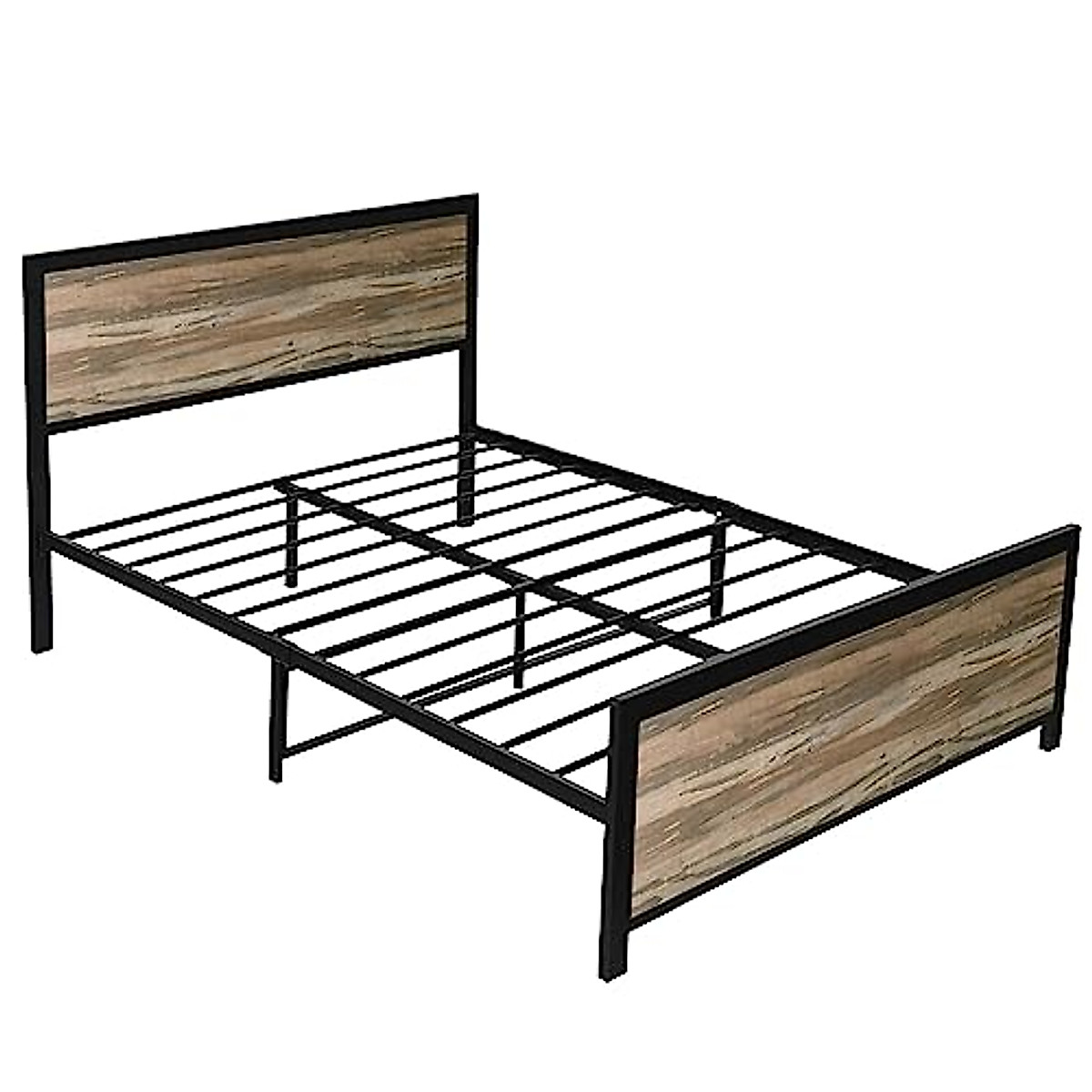 Catrimown Queen Size Bed Frame with Wooden Headboard and Footboard, Queen Platform Bed with Storage, Wooden Metal Bed Frame, Strong Slat Support/No Box Spring Needed/Easy Assembly, Industrial Brown