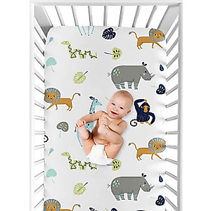 Turquoise and Navy Blue Safari Animal Baby or Toddler Fitted Crib Sheet for Mod Jungle Collection by Sweet Jojo Designs