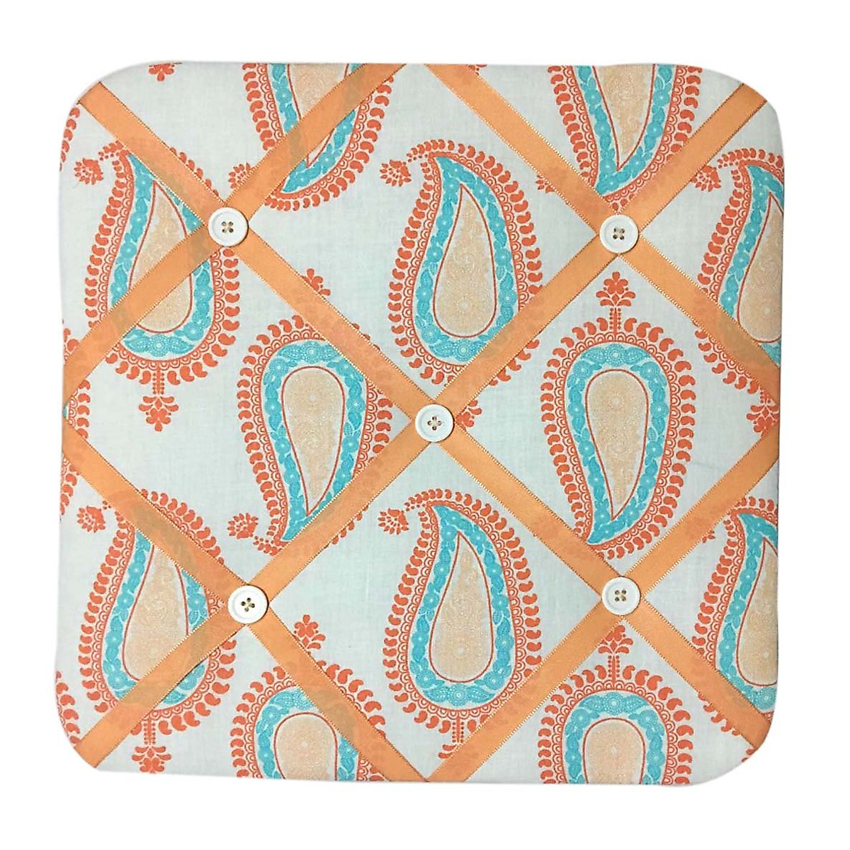 Bacati Sophia Paisley Fabric Memory/Memo Photo Bulletin Board, Coral/Aqua