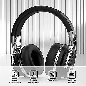 Active Noise Cancelling Headphones Bluetooth Headphones Wireless Headphones with Microphone Over Ear with Deep Bass, Comfortable, for Travel/Home/Office, 30 Hours Playtime, Black