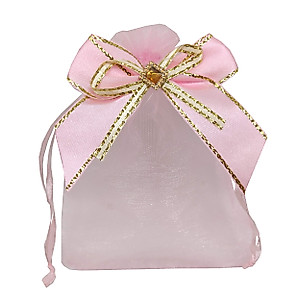 Sanrich 50pcs Sheer Organza Bags 3.9x4.7 Inches Jewelry Bags Candy Rose Drawstring Pouches Wedding Favor Gift Bags Business Display Sachets (Pink)