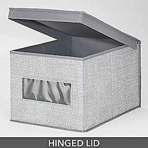 mDesign Large Fabric Stackable Closet Organizer Box with Clear Window/Lid for Bedroom, Office, Bathroom, Mudroom Organization - Shoe, Sweater, Clothes Storage, Lido Collection, Gray