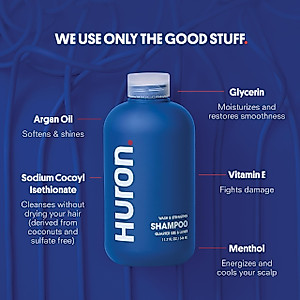 Huron Men's Shampoo | Cleansing & Hydrating Formula | Citrus, Fresh Juniper & Aromatic Greens Scent | Strengthens Hair | Sulfate-Free, Paraben-Free | Argan Oil, Aloe, Peppermint | 11.7 Fl Oz