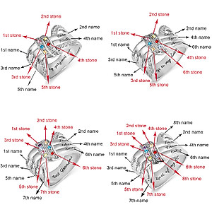 Getname Necklace Personalized 1-8 Birthstone Rings 925 Sterling Silver Heart Custom Engraved Name Ring Wedding Family Mother Days Birthday Aniversary Jewelry Gifts for Women Grandma Mom Her Daughter