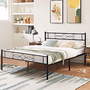 VECELO Full Size Bed Frame Metal Platform with Headboard/Steel Slat Support/No Box Spring Needed/Easy Assembly