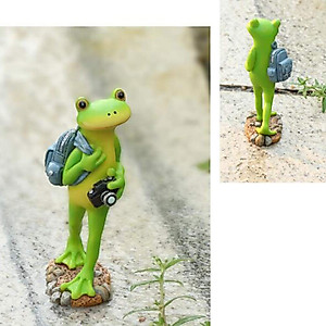 HEALLILY Frog Figurines Frog Garden Statue Meditating Frog Miniature Resin Animal Sculpture for Micro Landscape Fairy Garden Decoration (Travel Frog)