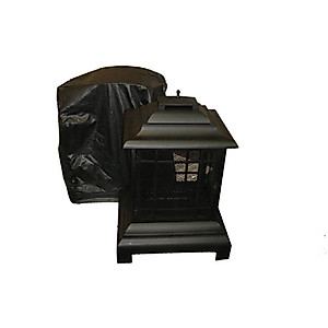 Fire Sense 60370 Patio Wood Burning Patio Fireplaces Vinyl Cover Outdoor Protective Felt Lined Interior 10 Gauge Vinyl Waterproof Weather Resistant Cover with Zipper & Fabric Ties - Black