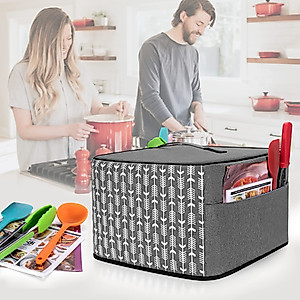 YARWO Slow Cooker Dust Cover Compatible for Hamilton Beach 6-8 qt Slow Cooker and Crock Pot , Dust Cover with Top Handle and Pockets, Gray with Arrow