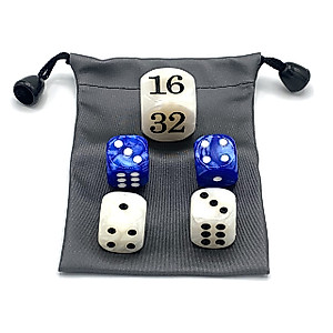 Luck Lab Backgammon Pearl Dice Set - 22 mm Doubling Cube Plus Four 16 mm Dice with Bonus Bag, Blue/White Marbelized