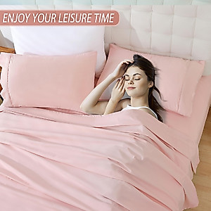 Whitney Home Textile Twin Size Sheet Set - Luxury Soft Comfy Bed Sheets, Breathable Cooling Hotel Bedding for Women, Men, Teens, Extra Deep Pocket, Easy-Fit, Oeko-Tex, Wrinkle Free 3 Piece - Pink