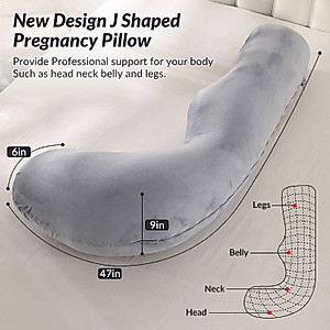 Elover Pregnancy Pillows for Side Sleeping Maternity Body Pillow for Pregnancy, Soft Pregnancy Pillow with Velvet Cover for Head Neck Belly Support (Dark Gray, Velvet)