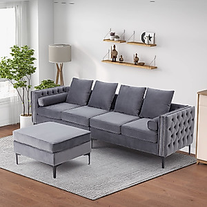 HOMREST 102 Inch Dutch Velvet Sectional Sofa Set with Storage Ottoman, Convertible Sofa with Movable Ottoman, 4-Seat L Shaped Sectional Couches for Living Room, Home, Apartment, Dorm