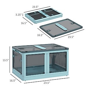 HOMCOM 18 Gal Stackable Storage Bins with Lids, 3 Packs Collapsible Closet Organizers and Storage, Plastic Drawer Storage Container on Wheels with 5-Sided Access, Doors for Blankets, Blue