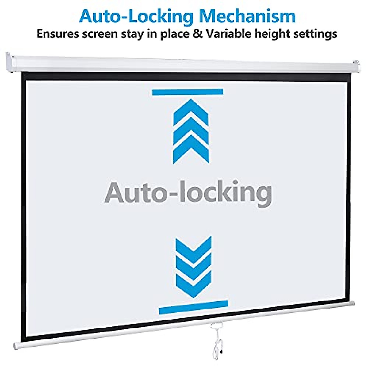 Oteymart 100 Inches Manual Projector Screen Pull Down-Portable Screen Video Projection 16:9 HD Matte White Home Theater with Auto Lock Anti-Crease for Home Theater Outdoor,Wall/Ceiling Mounting