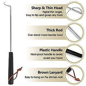 Joyfair Food Flipper Hook Set of 2 (17 In + 12 In), Pigtail Meat Turner Hooks for Barbecue Grilling Flipping Turning Steaks & Vegetables, Stainless Steel BBQ Grill Accessories for Right-Handed