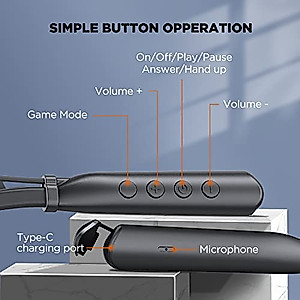 HTC 2023 New Neckband Headphones Bluetooth 5.3 ENC Sound Isolation, Magnetic Earphones with Microphone for Calling, Running -10mm Drivers/Game Modes/16H Playtime/IPX5 Waterproof