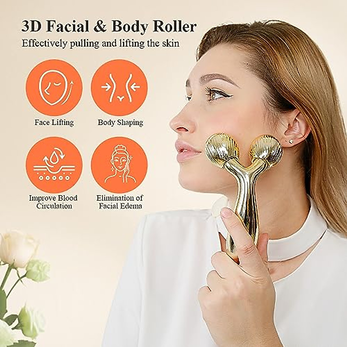Face Massager Roller Facial Roller Contouring Massager for Face Lift, Reduce Puffiness, Skin Tightening & Collagen Production, Clear Toxins