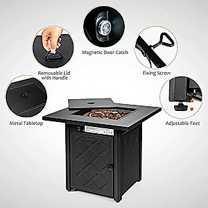 Renatone 28” Outdoor Fire Pit Table, 50,000 BTU Auto-Ignition Propane Fire Pit Table w/ Lid, CSA Certification, 2-in-1 Gas Firepit Table for Patio, Garden, Black