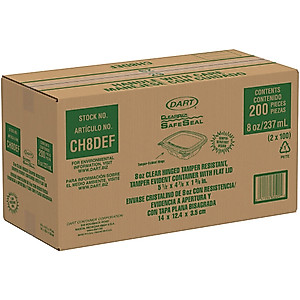 DART CH8DEF 8 oz Tamper-Resistant Clear Hinged Container with Flat Lid (Case of 200)