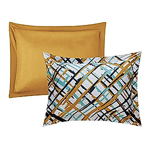 Chic Home Abstract 7 Piece Reversible Comforter Print Design Bed in a Bag-Sheet Set Decorative Pillows Shams Included/XL Size, Twin, Gold