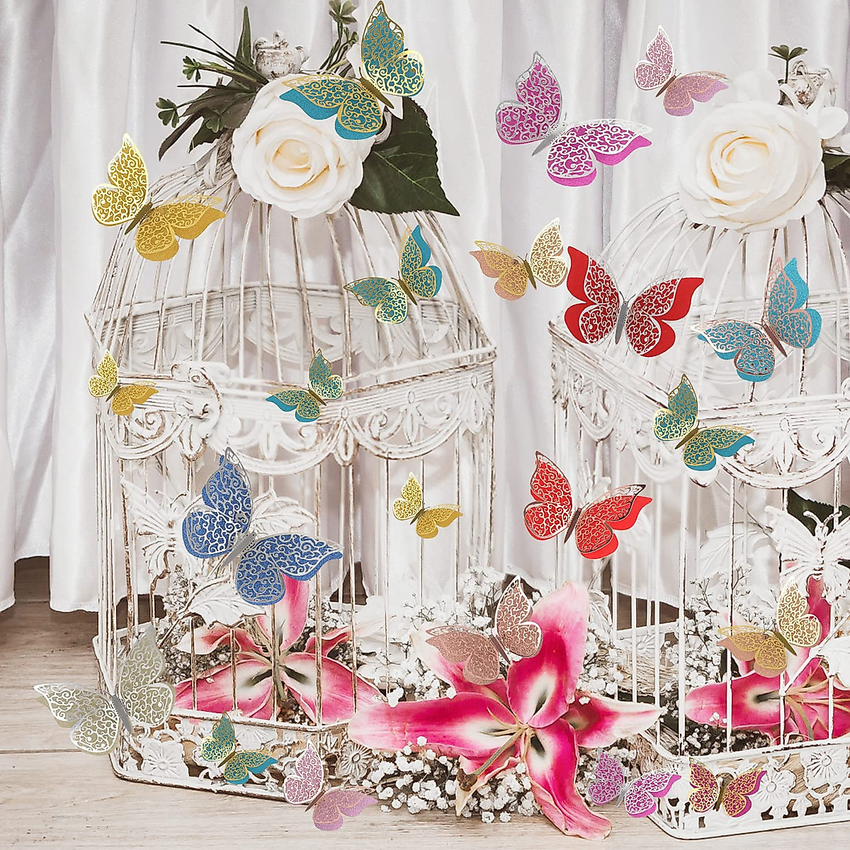 LOMIMOS 36Pcs 3D Gold Butterfly Wall Decor,3 Sizes,Wall Cake Sticker Decal for Party Room Classroom Wedding Gift DIY