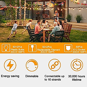 ZOTOYI Outdoor String Lights 200 FT, Waterproof IP65 Patio String Lights for Outside with 104 Shatterproof ST38 Bulbs(4 Spare), LED Hanging Lights for Bistro, Backyard, Garden 2700K(2-Pack 100FT)