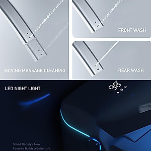 Smart Bidet Toilet with Off-Seat Flush/Foot Sensor Flush, Automatic Tankless Toilet with Intelligent Features, Heated Seat, Warm Water, Warm Air dryer, LED Display