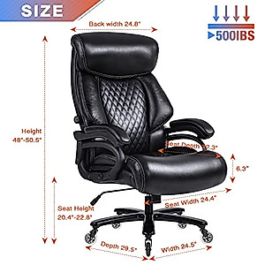 BOSMILLER Big and Tall Office Chair 500lbs for Heavy People with Quiet Rubber Wheels High Back Leather Executive Office Chair with Double Adjustment Lumbar Support