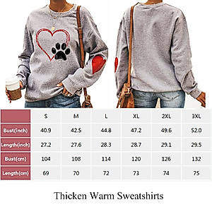 Love Heart Dog Paw Print Sweatshirts Women Long Sleeve Pullover Tops Casual Blouse Mother's Day Gray X-Large